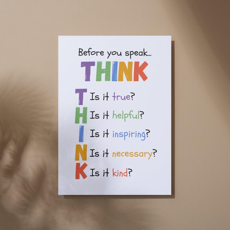 THINK Before You Speak Poster | Digital Classroom Kindness Printable ...