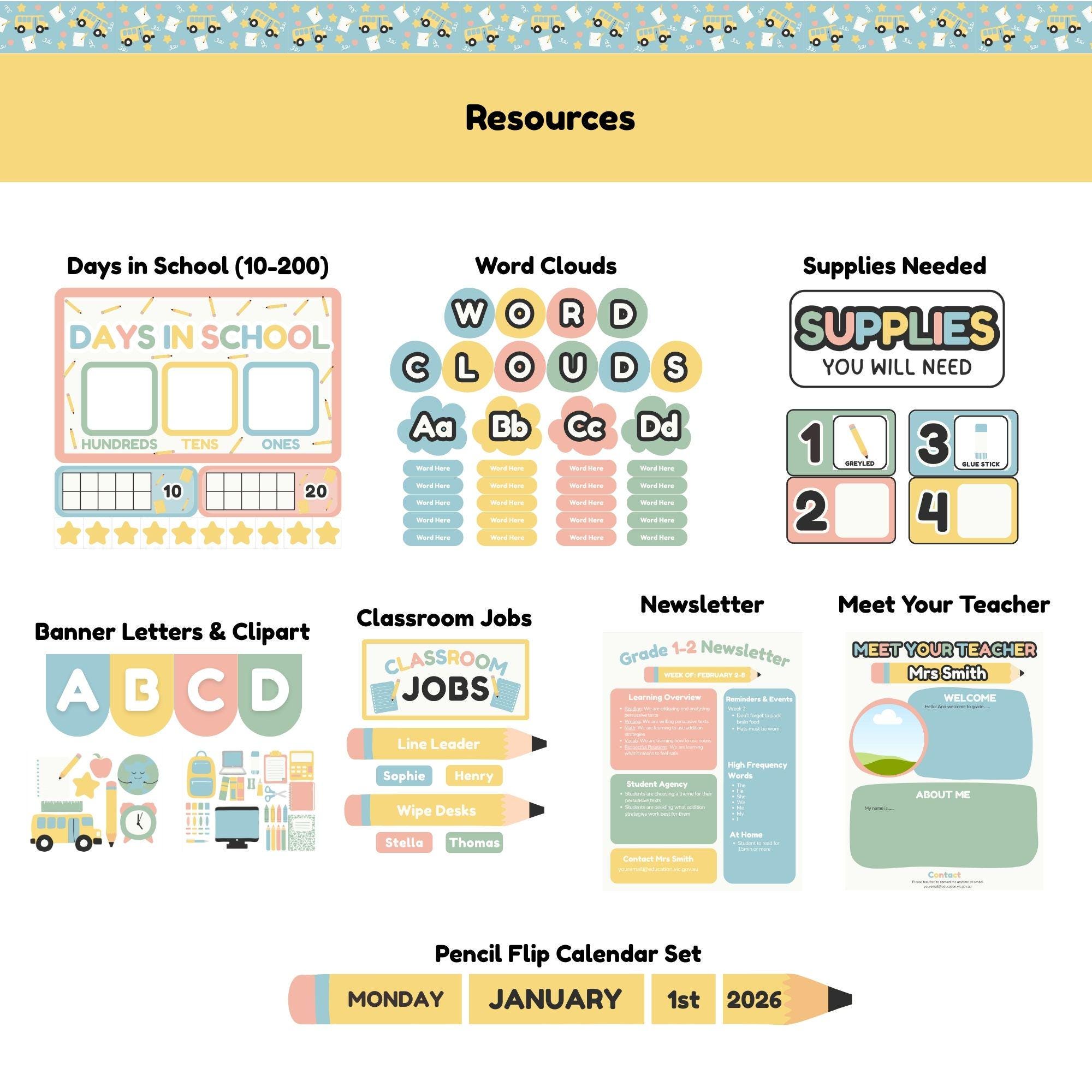 Retro Pastel Classroom Decor Bundle | Editable Canva, PDF Resources - Etsy