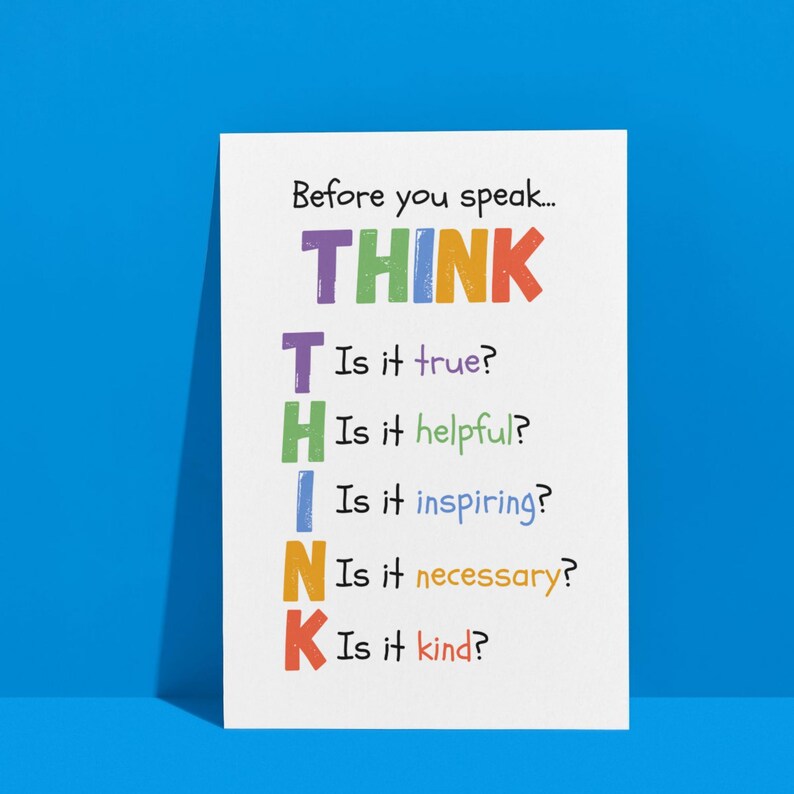 THINK Before You Speak Poster | Digital Classroom Kindness Printable ...