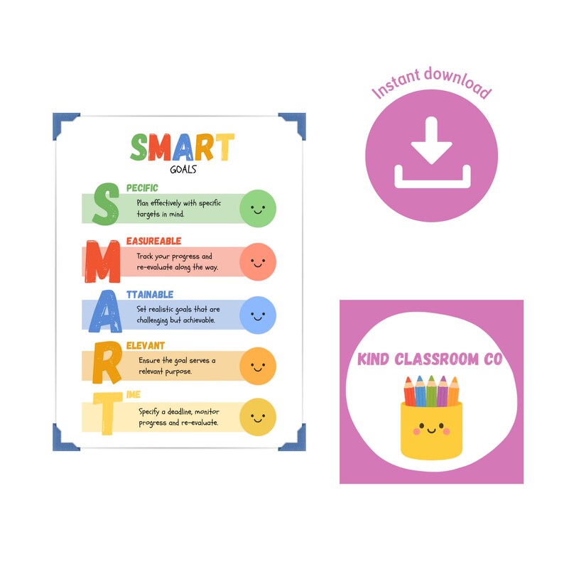 SMART Goals Poster for Kids | Printable Goal Setting Chart | Growth ...
