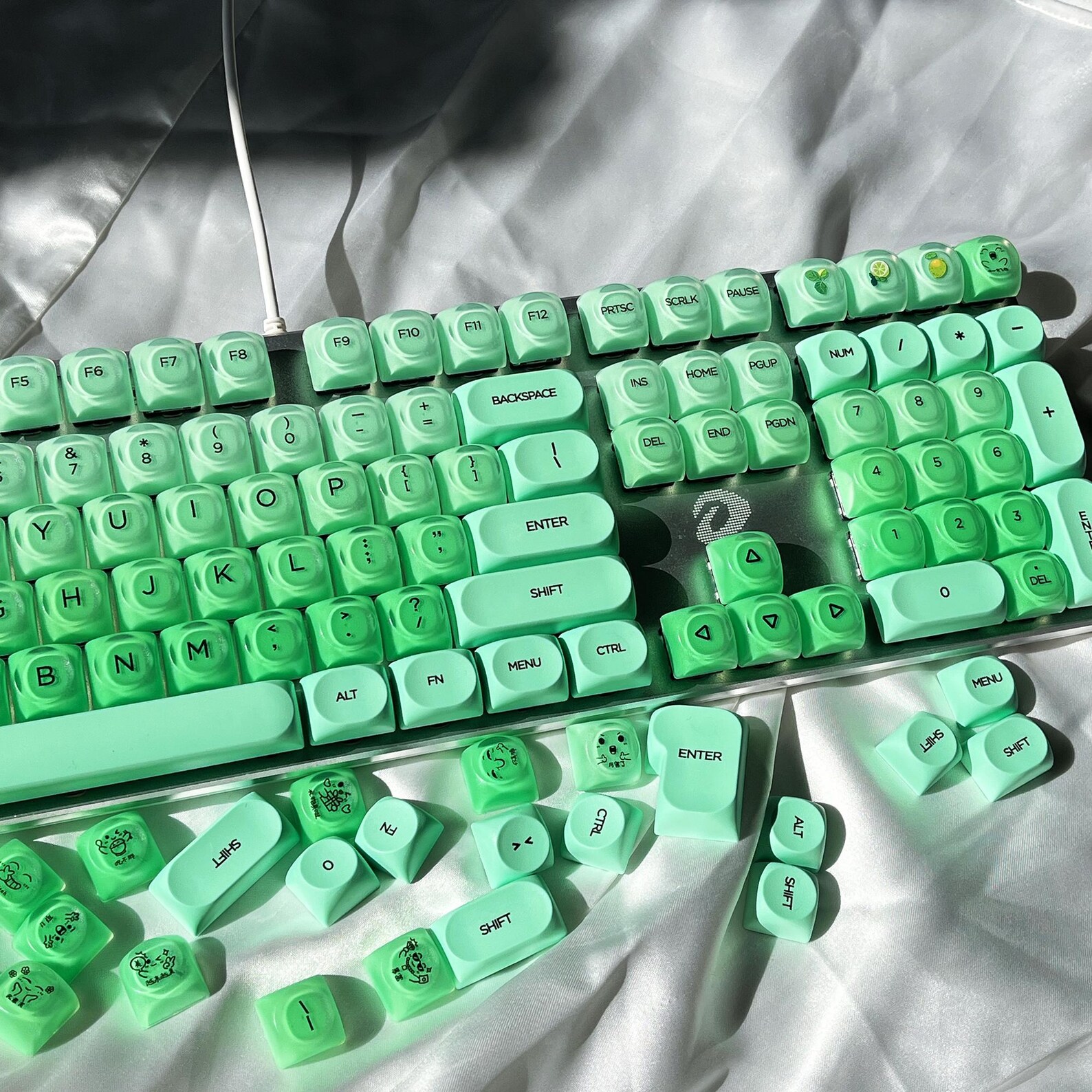 130-key Jelly Green Keycap Set | Handmade Cute Lime Frosted PBT+PC ...
