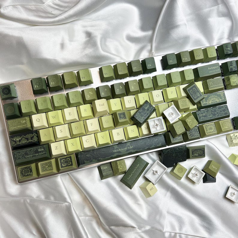 120-key Green Gradient Keycap Set|handmade Artistic Keycaps for ...