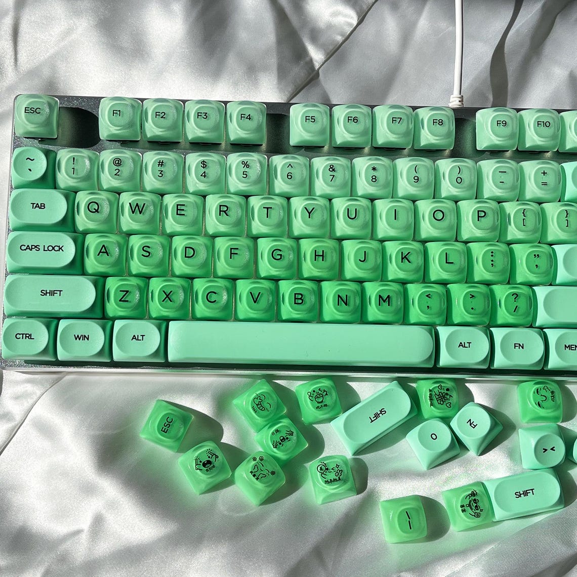 130-key Jelly Green Keycap Set | Handmade Cute Lime Frosted PBT+PC ...