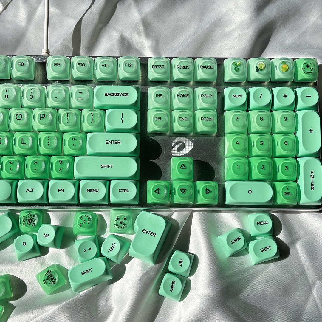130-key Jelly Green Keycap Set | Handmade Cute Lime Frosted PBT+PC ...