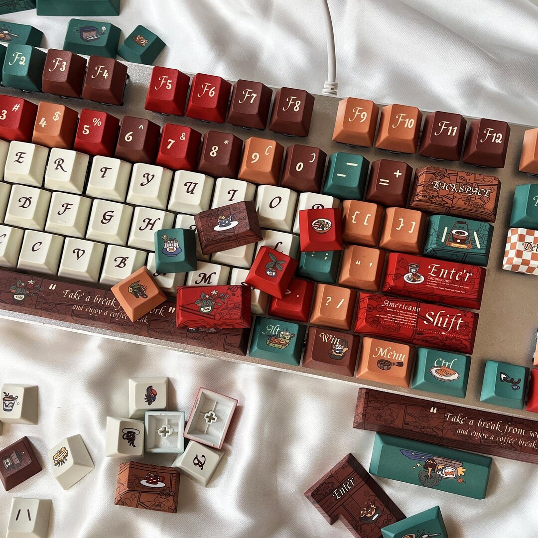 Caramel Cocoa Kawaii Keycaps Set – 140 Handmade PBT Cute Colorful ...