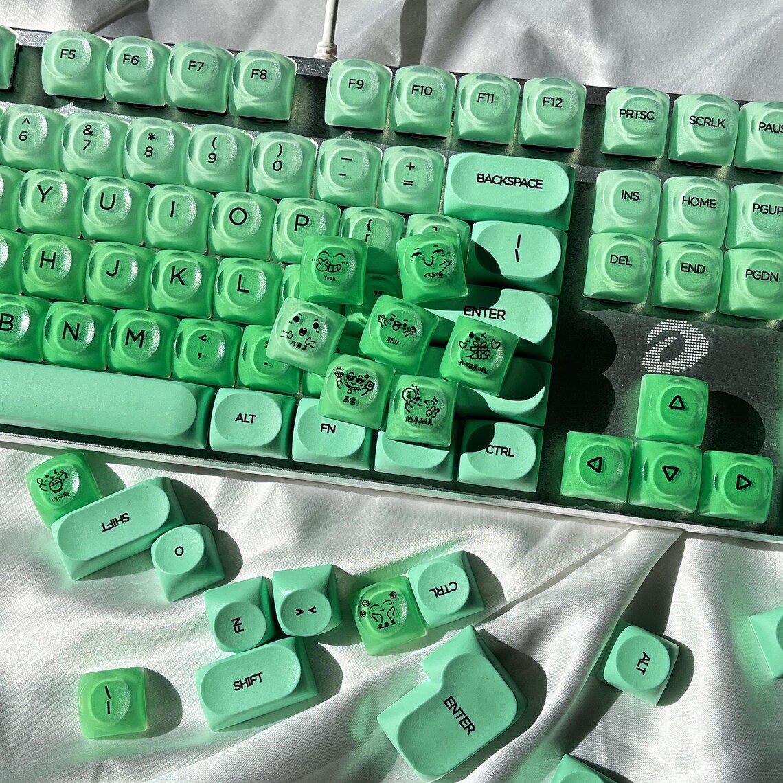 130-key Jelly Green Keycap Set | Handmade Cute Lime Frosted PBT+PC ...