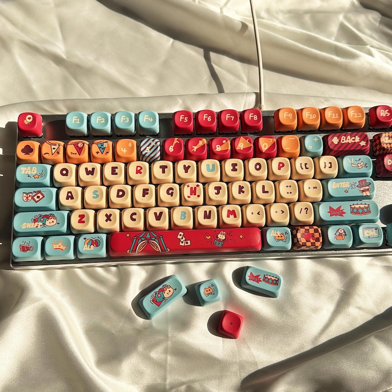 Colorful Circus Theme Keycap Set – Cute Handmade PBT Keycaps, 140 Keys ...