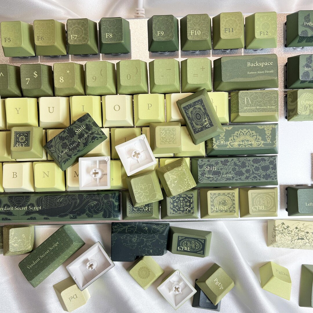 120-key Green Gradient Keycap Set|handmade Artistic Keycaps for ...