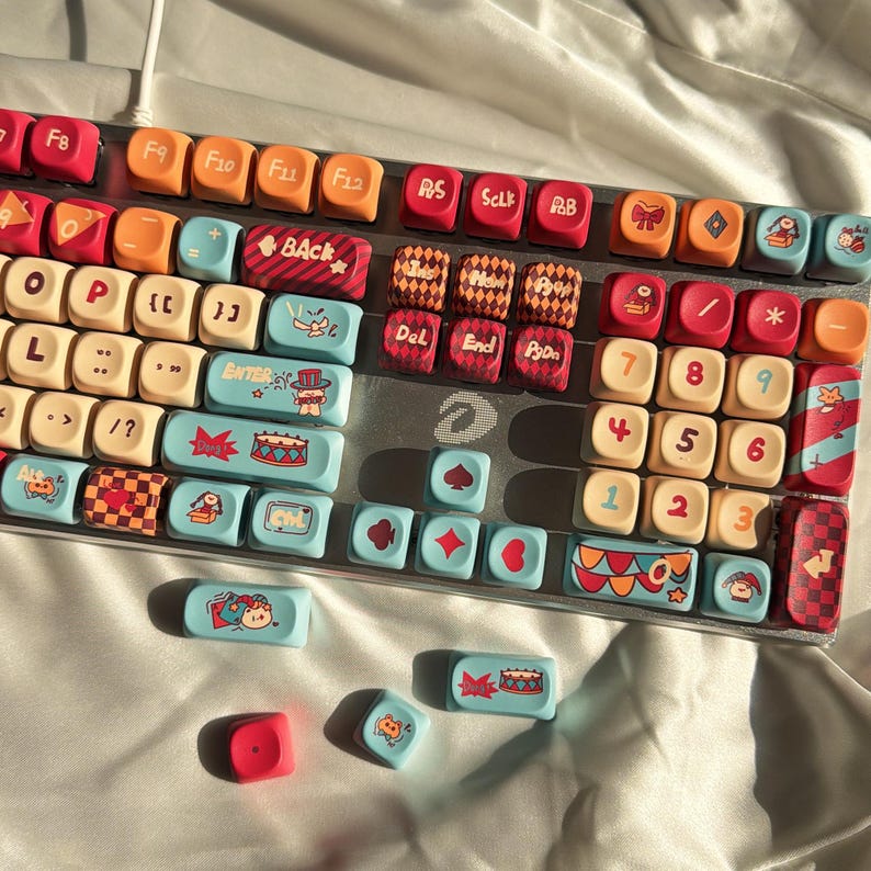 Colorful Circus Theme Keycap Set – Cute Handmade PBT Keycaps, 140 Keys ...