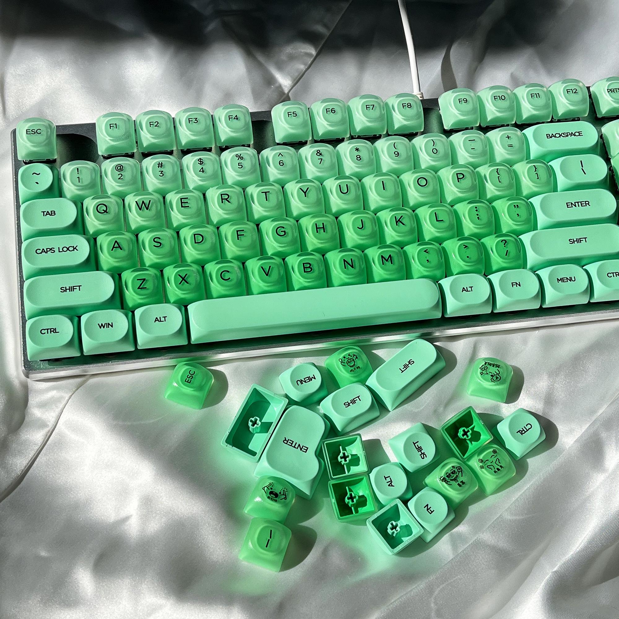 130-key Jelly Green Keycap Set | Handmade Cute Lime Frosted PBT+PC ...