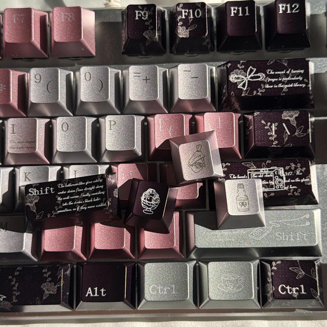 Glossy Black & Pink Pearlescent Metal Keycaps, Handmade Graffiti ...
