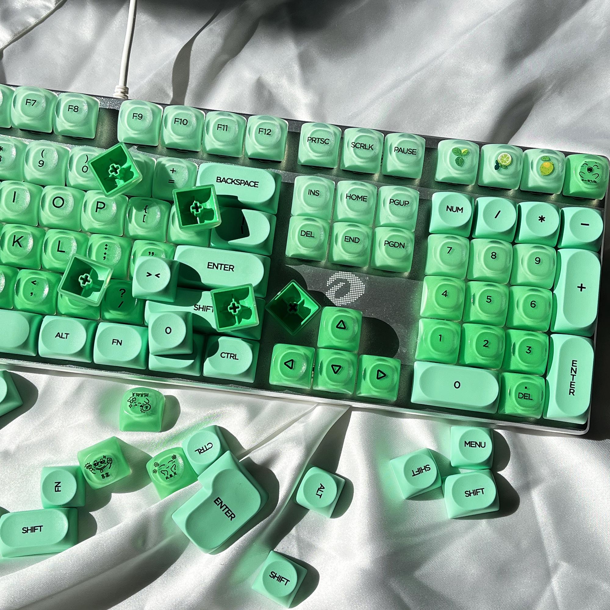 130-key Jelly Green Keycap Set | Handmade Cute Lime Frosted PBT+PC ...