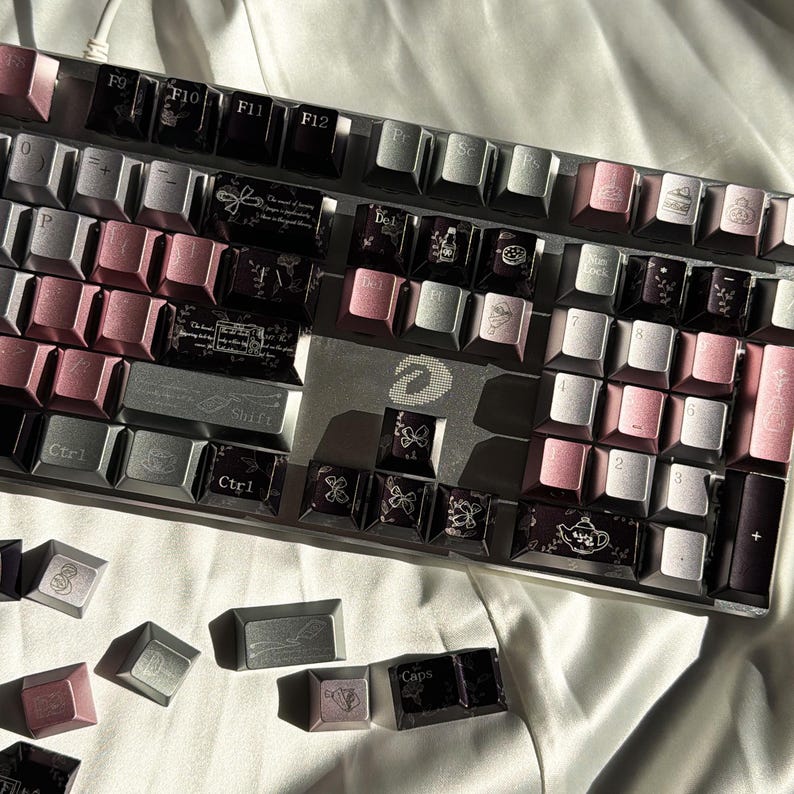 Glossy Black & Pink Pearlescent Metal Keycaps, Handmade Graffiti ...