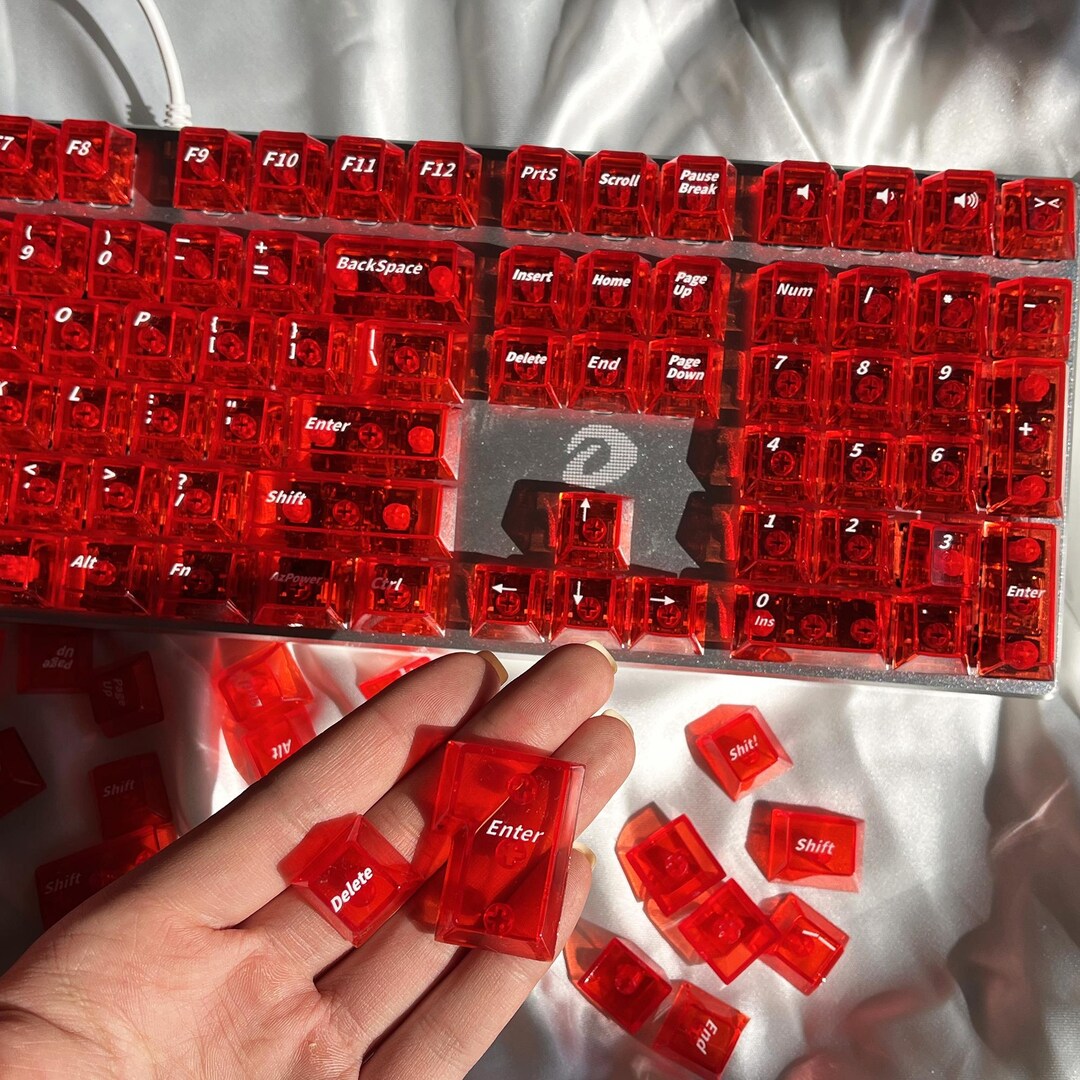 Handmade Transparent Red Jelly Keycap Set - 132 PBT + PC Keycaps ...
