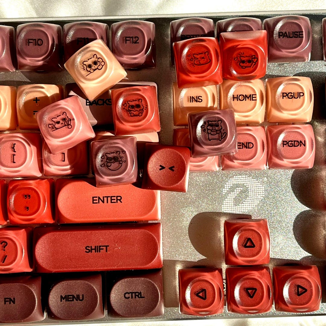 Pink Red Gradient Keycap Set for Mechanical Keyboard, Round Typewriter ...