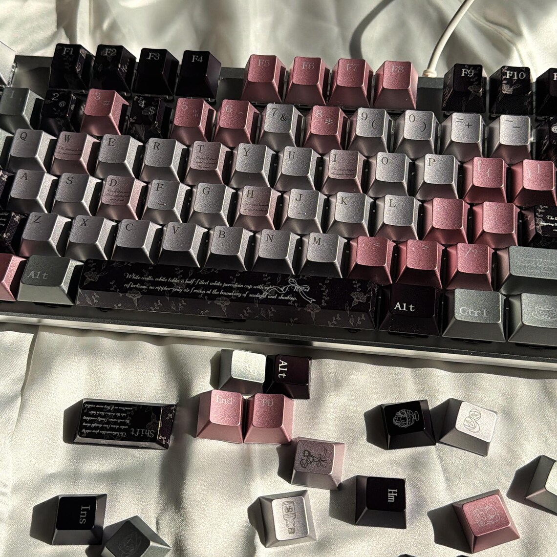 Glossy Black & Pink Pearlescent Metal Keycaps, Handmade Graffiti ...