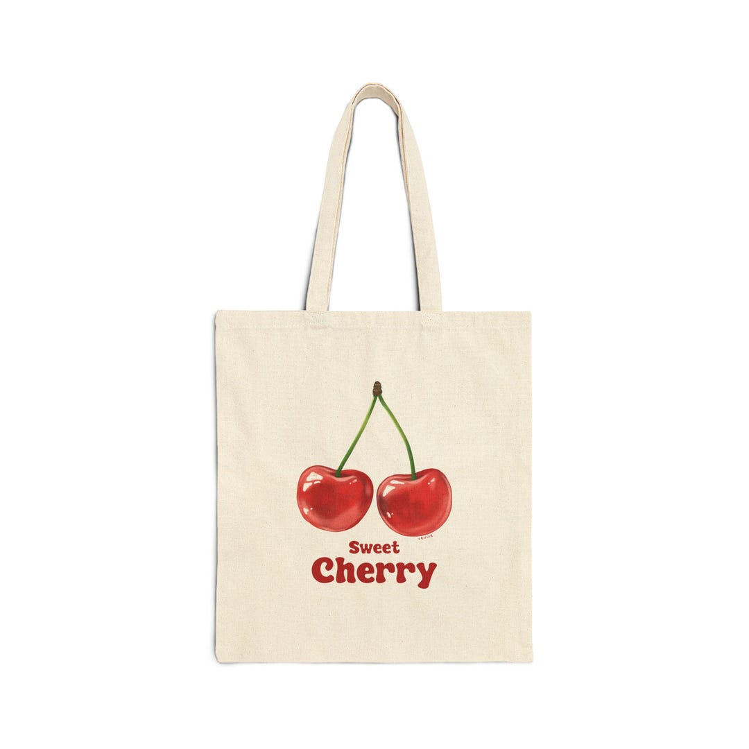 Sweet Cherry Cotton Tote, Cherry Tote, Cotton Canvas Bag, Valentine ...