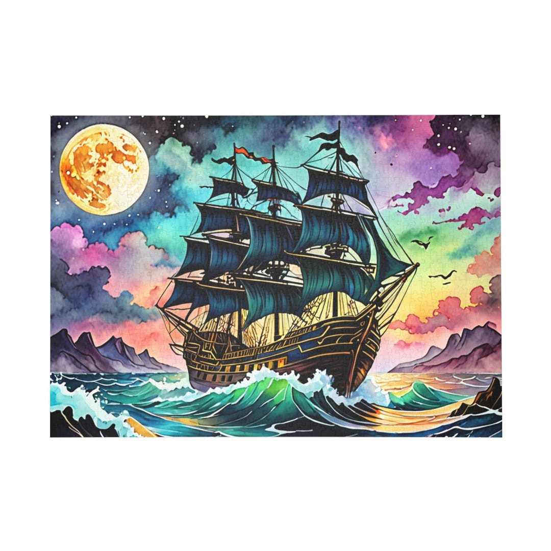 Colorful Pirate Ship Puzzle - 1000 Pieces, Nautical Art Jigsaw Puzzle ...