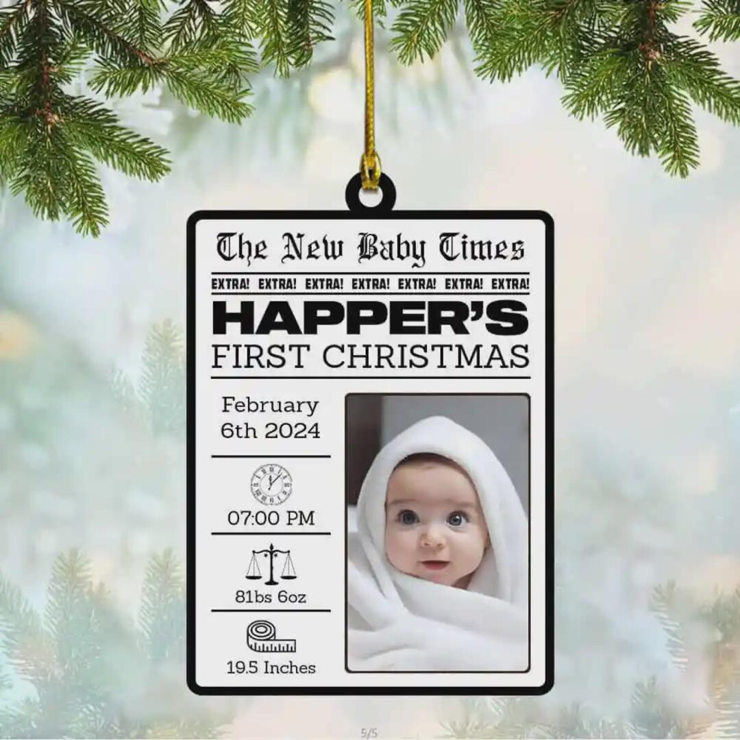 The New Baby Times Personalized Photo Acrylic Ornament, Baby First ...
