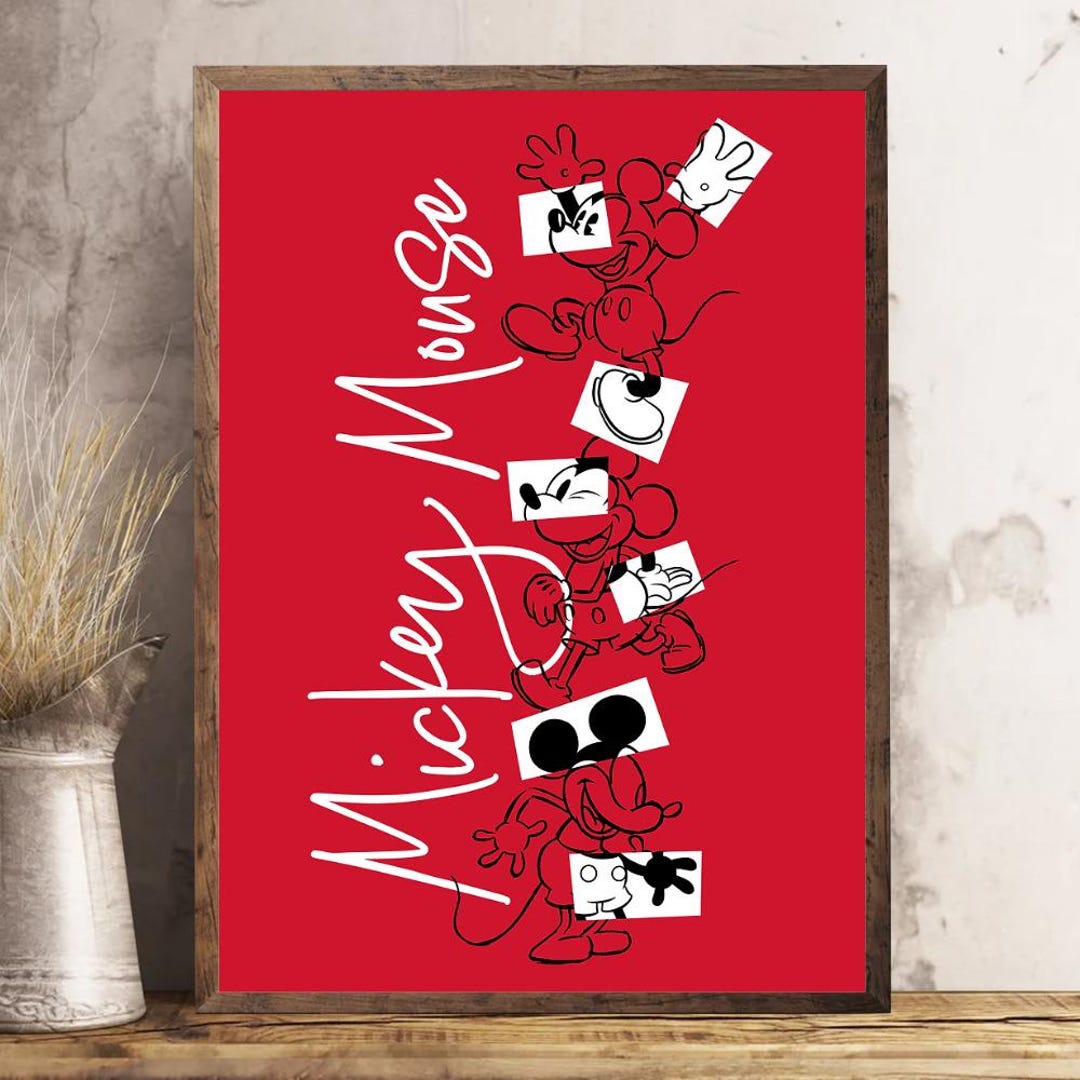 Mickey Poses Red Poster Unframed, Iconic Disney Character Study Wall ...