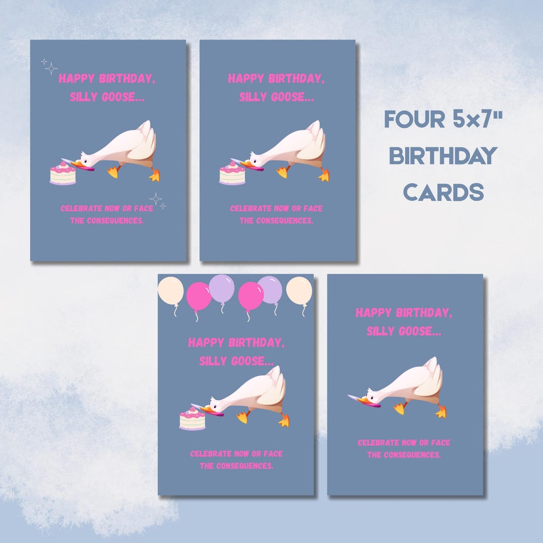 4 Silly Goose Birthday Card – Funny Goose Birthday | Cute Card Set ...