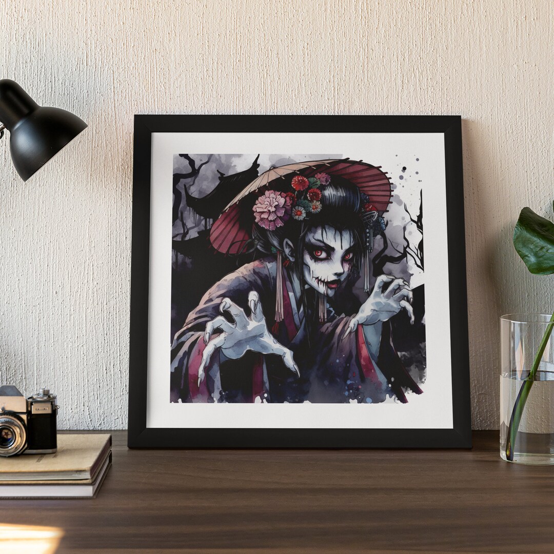 Kuchisake Onna - Artwork Print (21cm X 20cm) - Yokai Geisha - Japanese ...