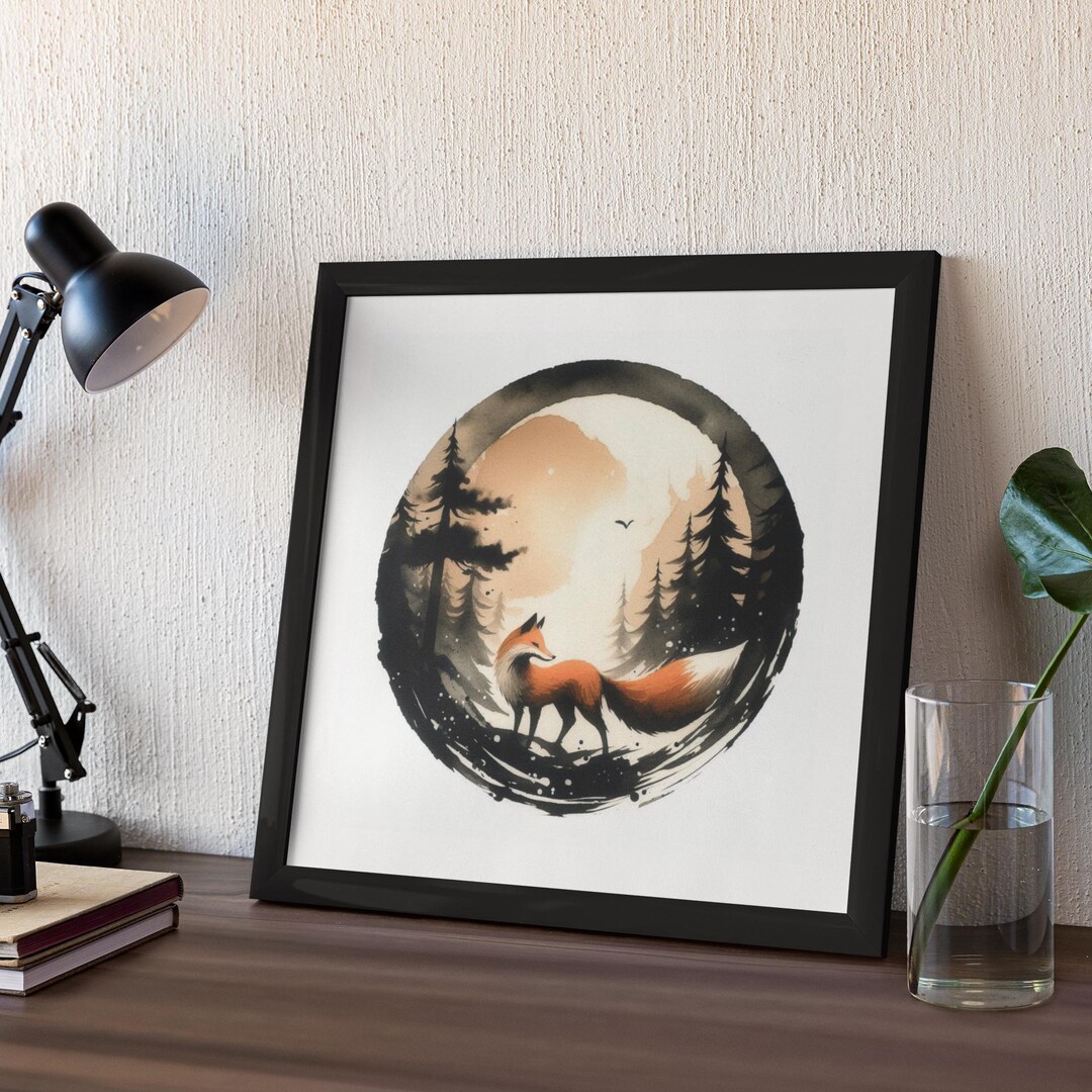 Fox in the Forest - Japanese Enso Art Print - Zen Wall Decor - Digital ...