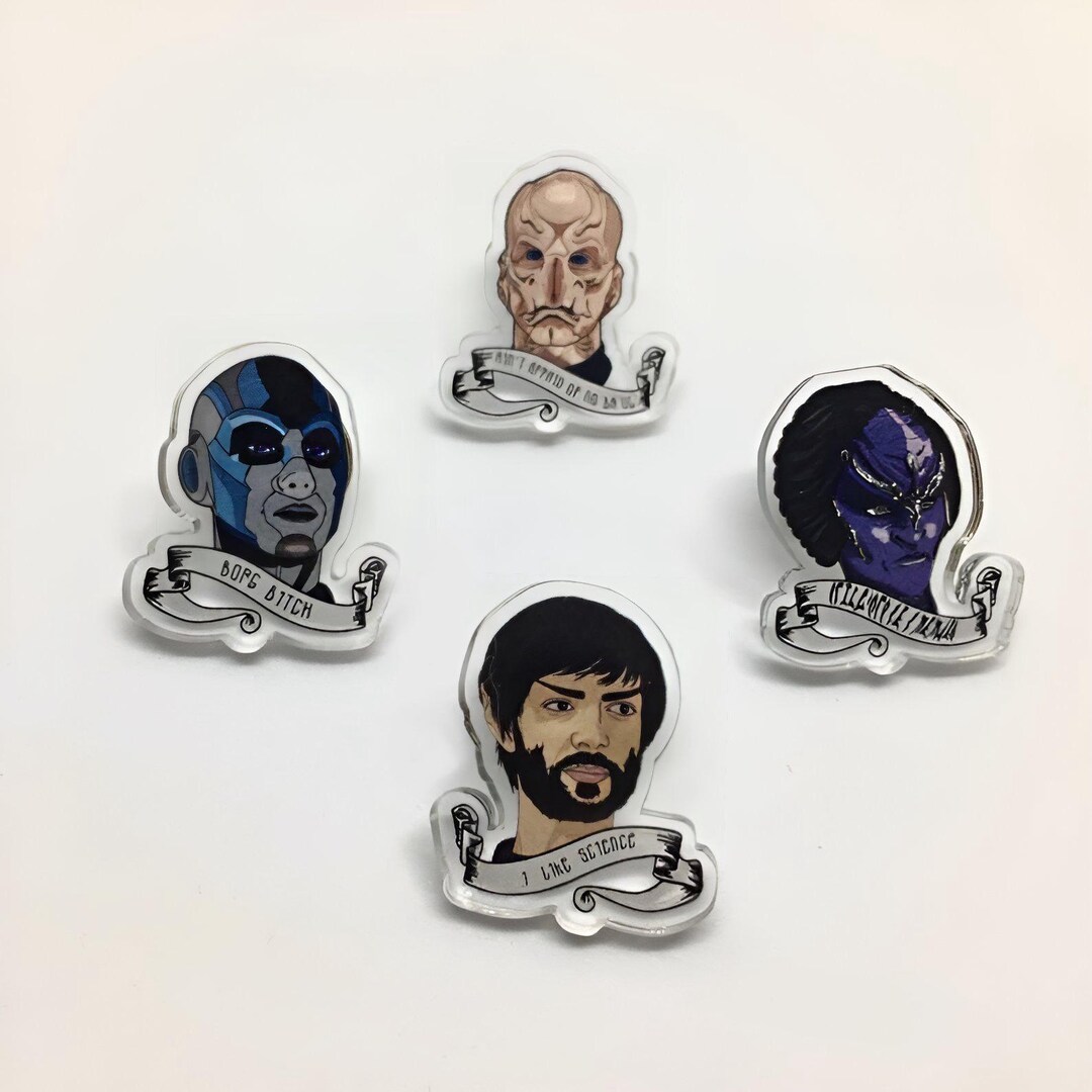 Star Trek Tattoo Style Pins - Spock Saru Lrell Airiam- Trekkie Space ...