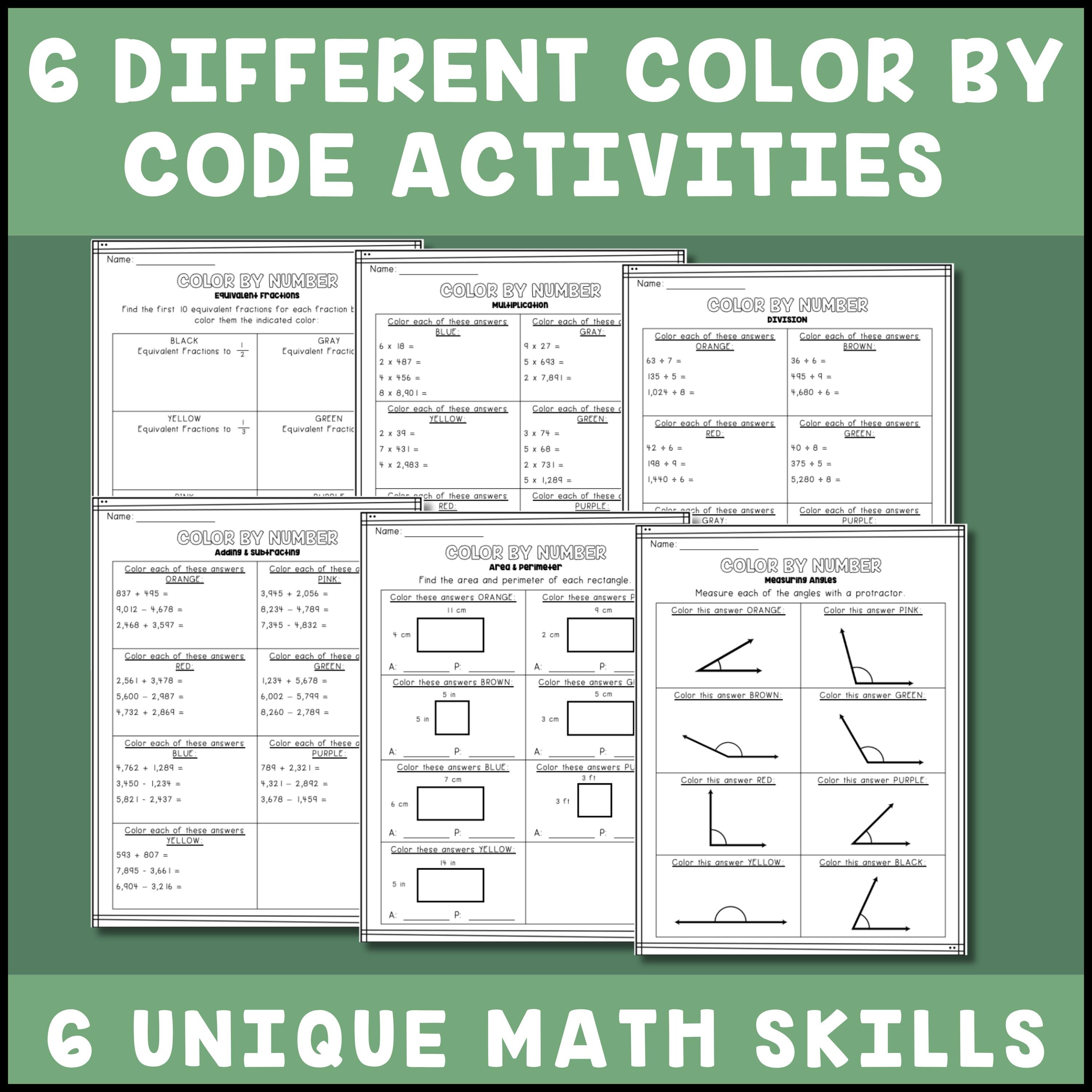 4th Grade Camping Math Color by Number Code| 6 Camping Day Math ...