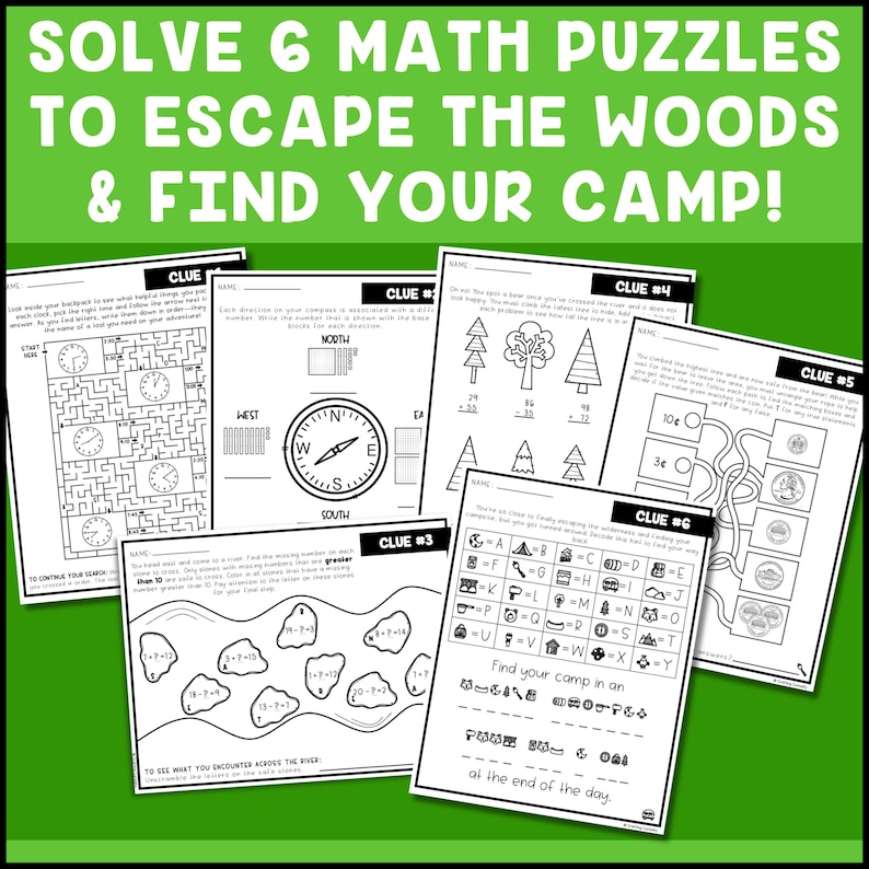 2nd Grade Camping Day Math Escape Room | End of Year Review Camping ...