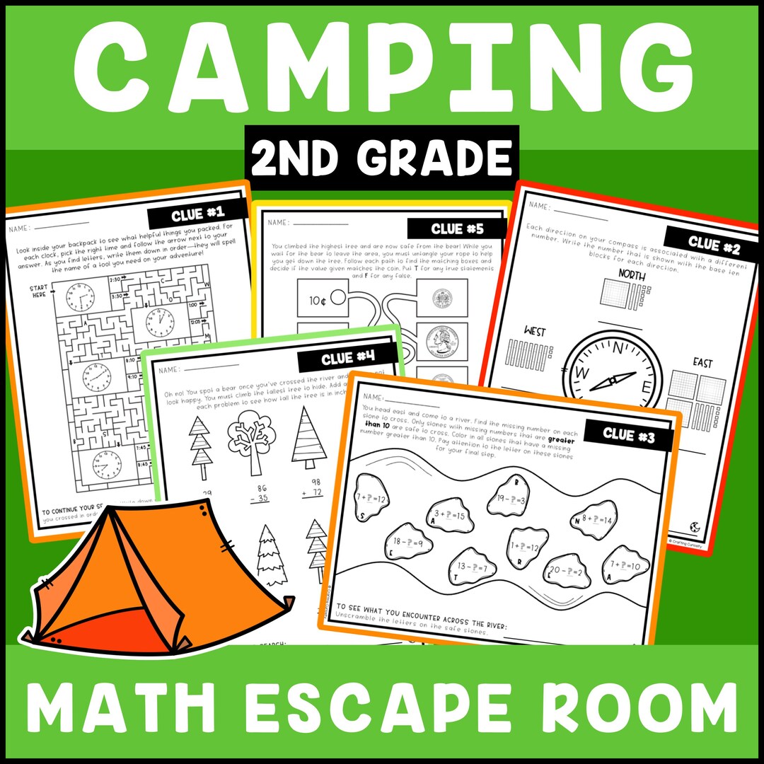 2nd Grade Camping Day Math Escape Room | End of Year Review Camping ...