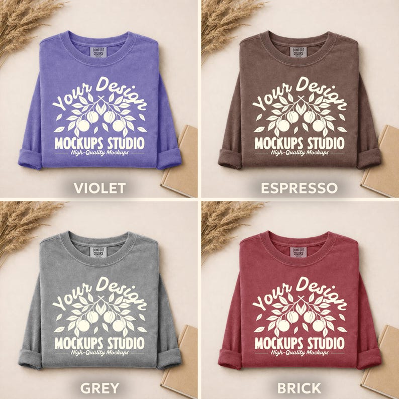 30X Comfort Colors C6014 Long Sleeve Flat Lay Mockup Bundle | CC 6014 ...