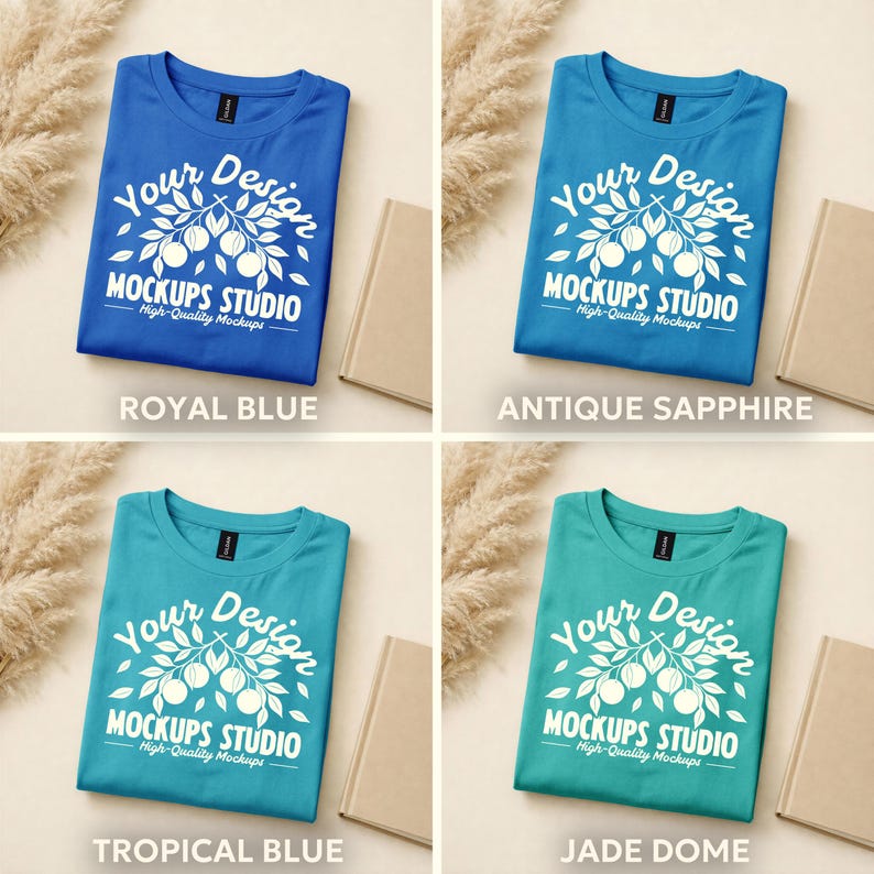 32X Gildan 64000 Folded T-shirt Mockup Bundle | G640 Boho Flat Lay ...