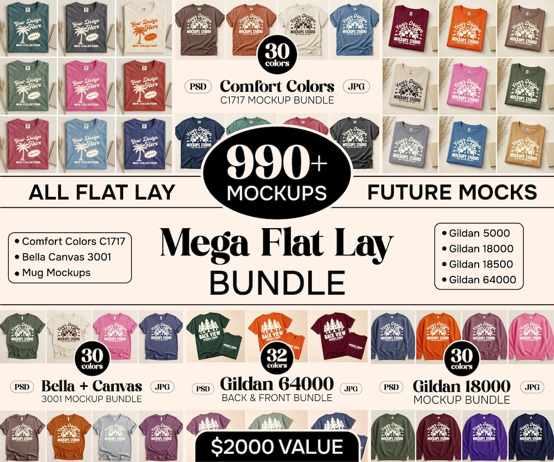 Lifetime Access Flat Lay Mockup Bundle Pass | Mega Folded/unfolded Flat ...