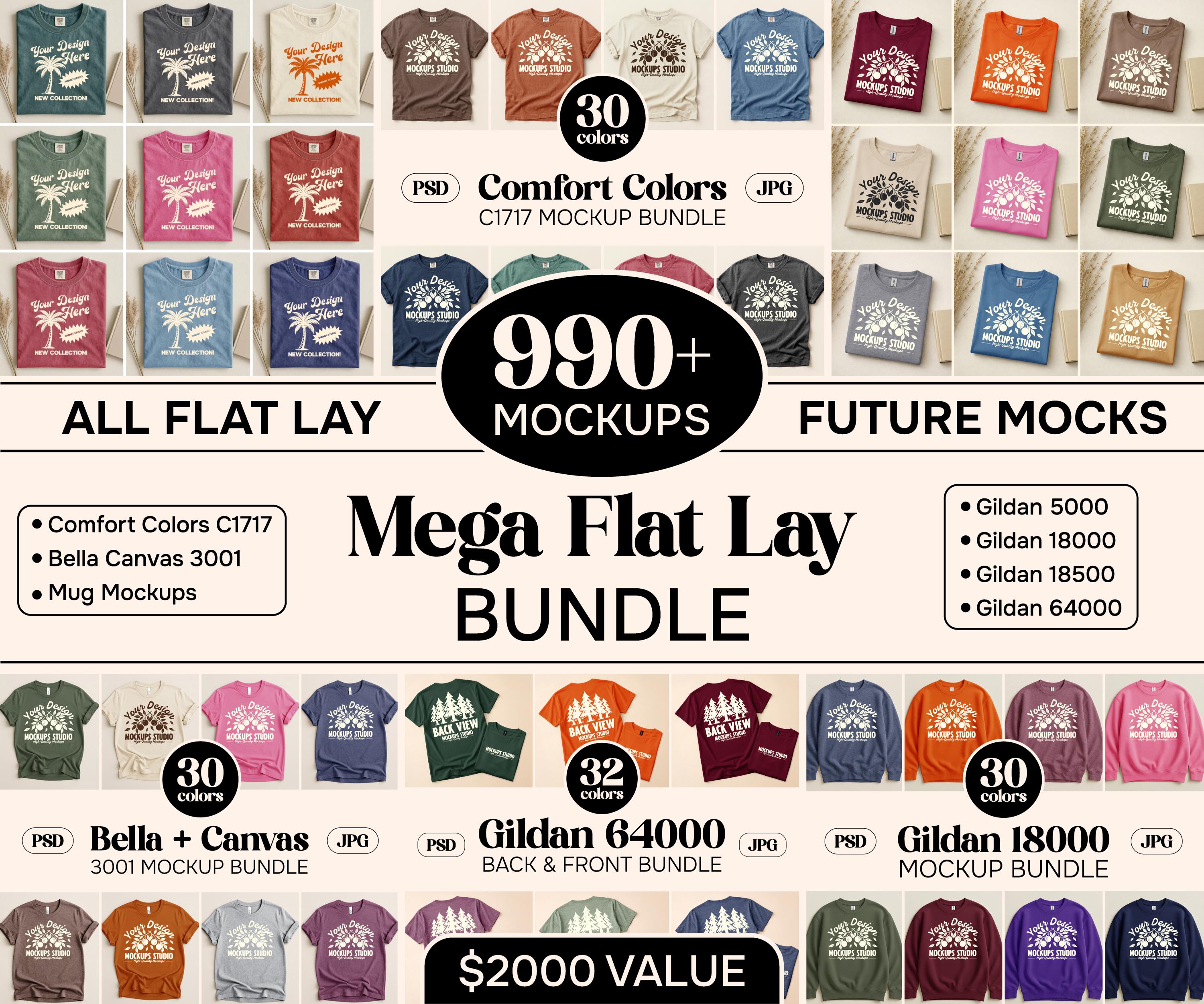 Lifetime Access Flat Lay Mockup Bundle Pass | Mega Folded/unfolded Flat ...