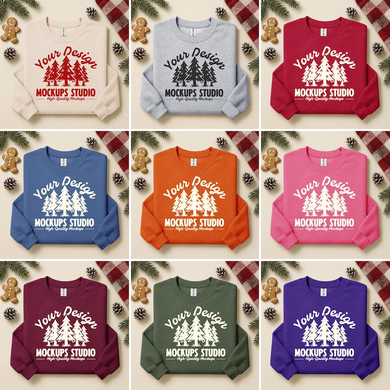 30X Gildan 18000 Christmas Sweatshirt Mockup Bundle | G180 Crewneck ...