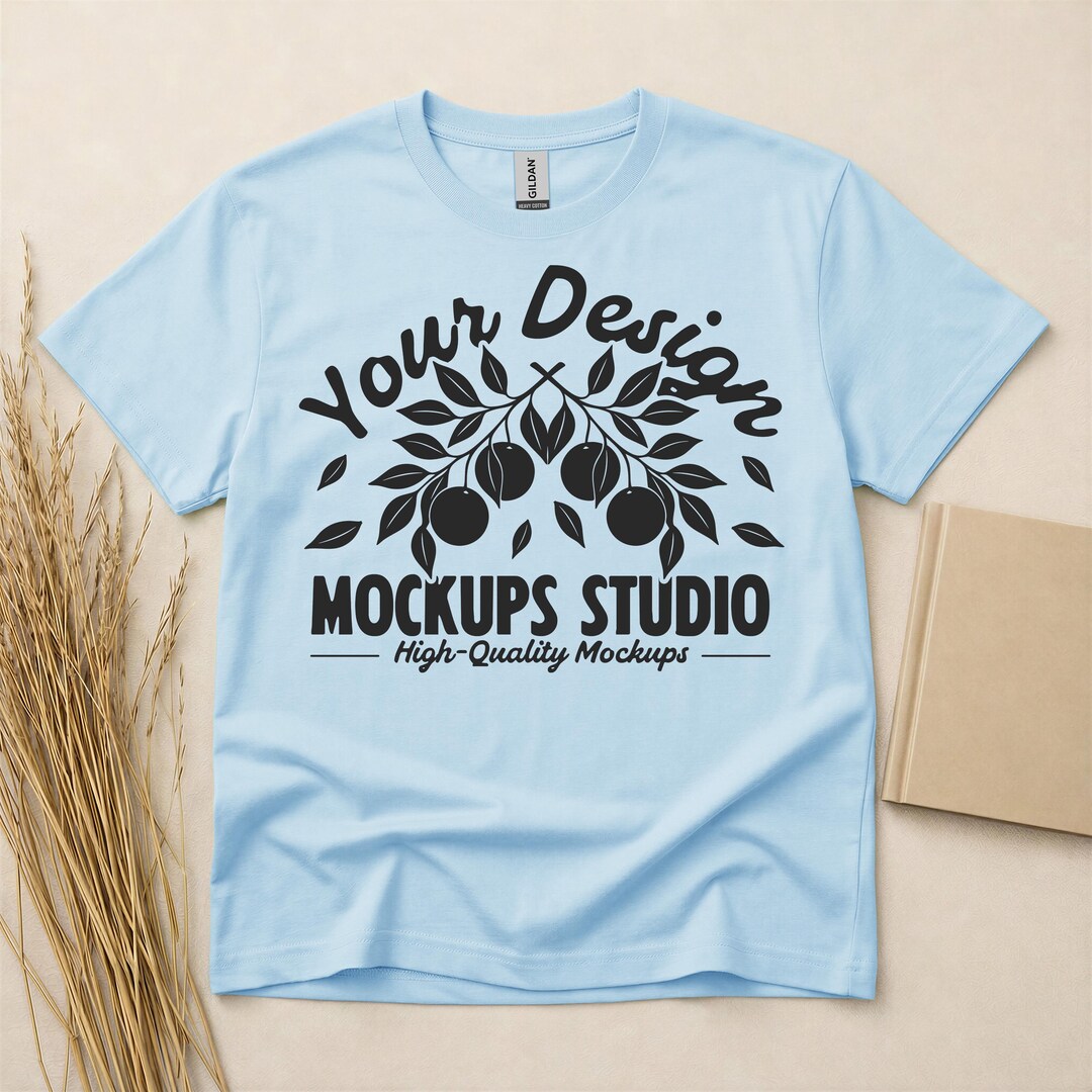Light Blue Gildan 5000 Flat Lay Unfolded T-shirt Mockup | G500 Shirt ...