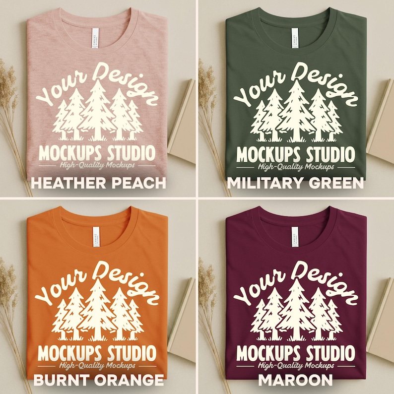 30X Bella Canvas 3001 Folded T-shirt Mockup Bundle | BC3001 Flat Lay ...