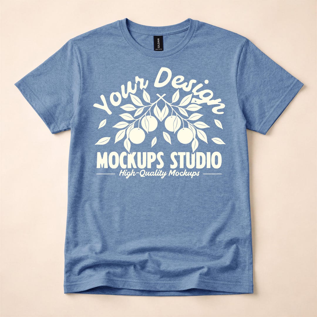 Heather Indigo Gildan 64000 Flat Lay Unfolded T-shirt Mockup | G640 ...