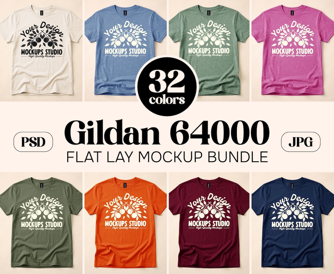 32X Gildan 64000 Flat Lay Unfolded T-shirt Mockup Bundle | G640 Shirt ...