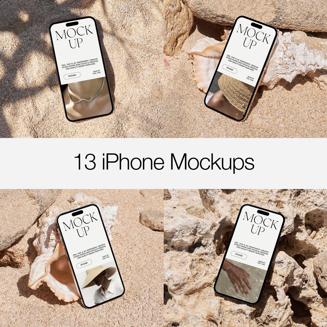 13 iPhone Mockup Bundle Summer Beach, Phone Mockups on Sand for ...
