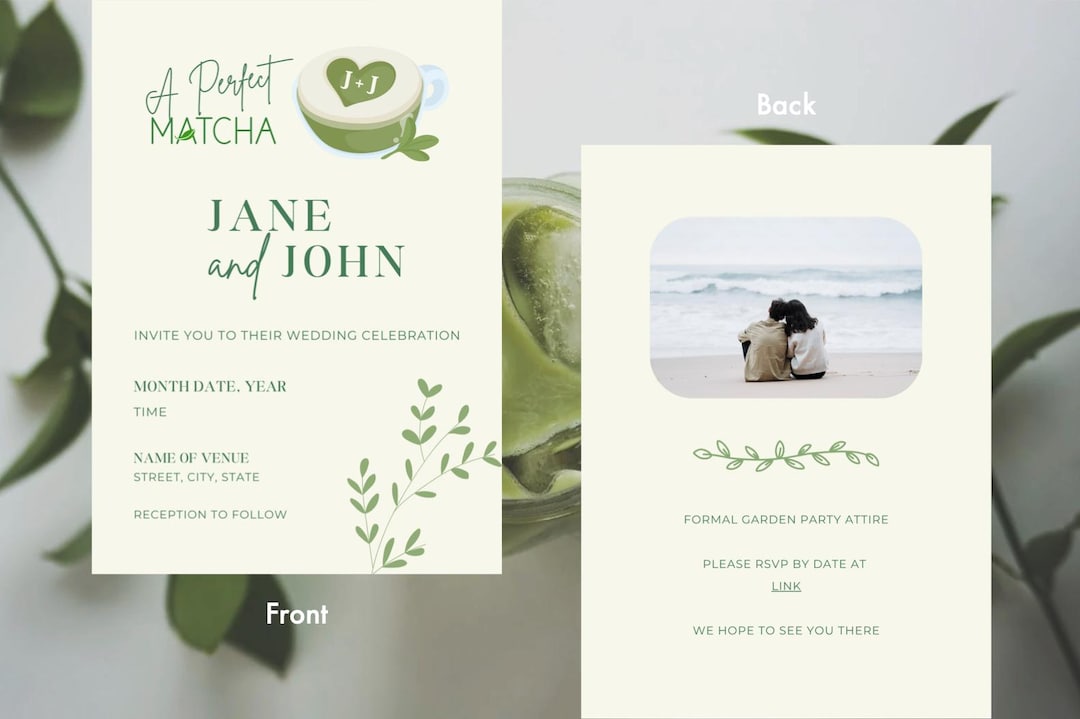 A Perfect Matcha Wedding Theme | Invitation/menu/thank You Card Bundle ...