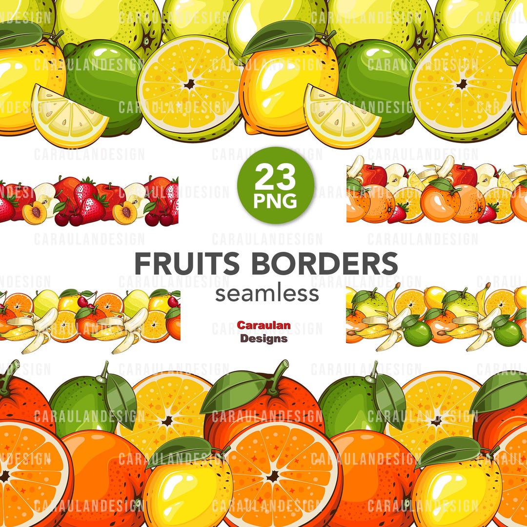 FRUITS Seamless Borders, Fruits Scrapbook Design, Fruits Clipart ...