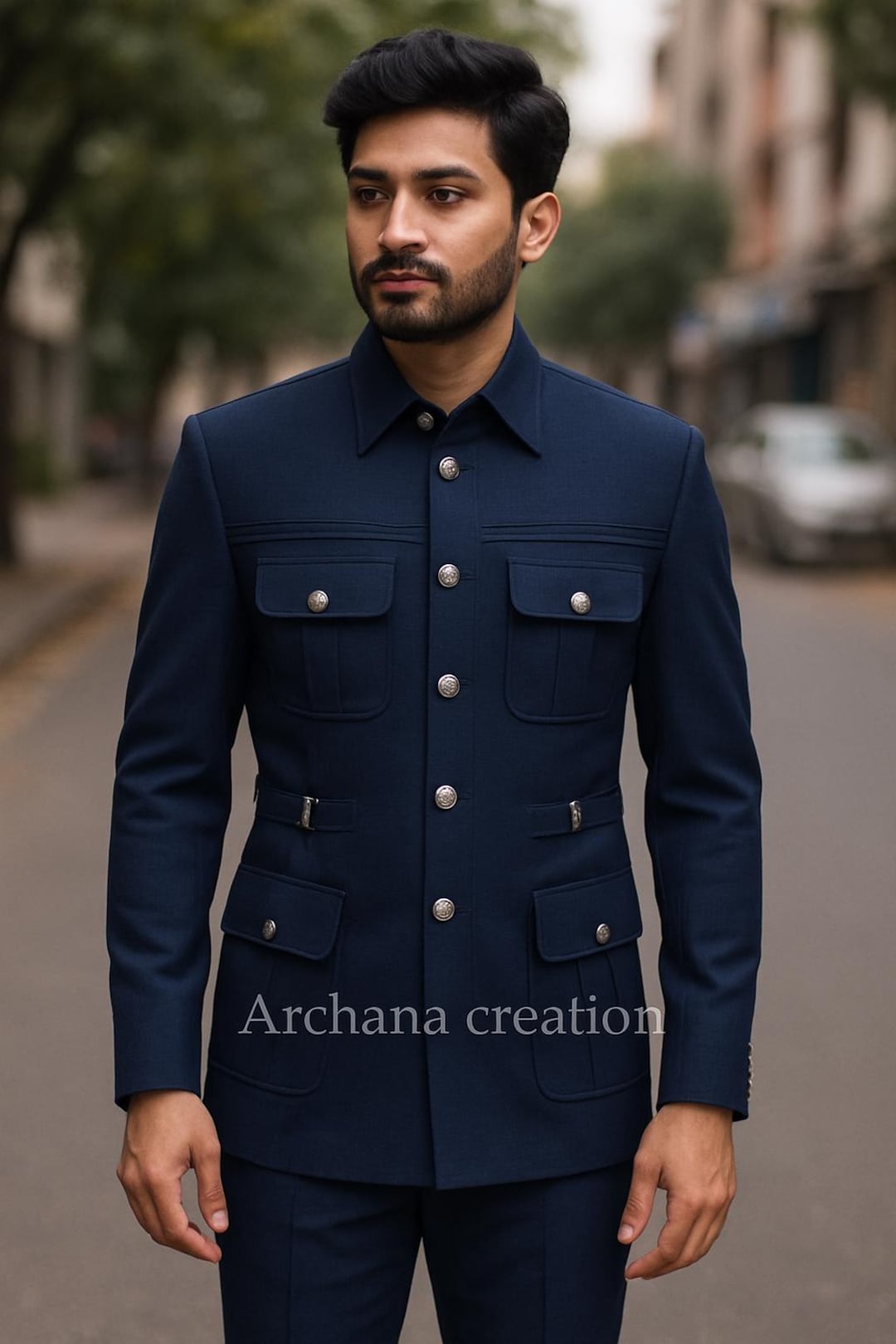 Safari Suit for Men Color Navy Blue Cotton Safari Coat Pant Indian ...