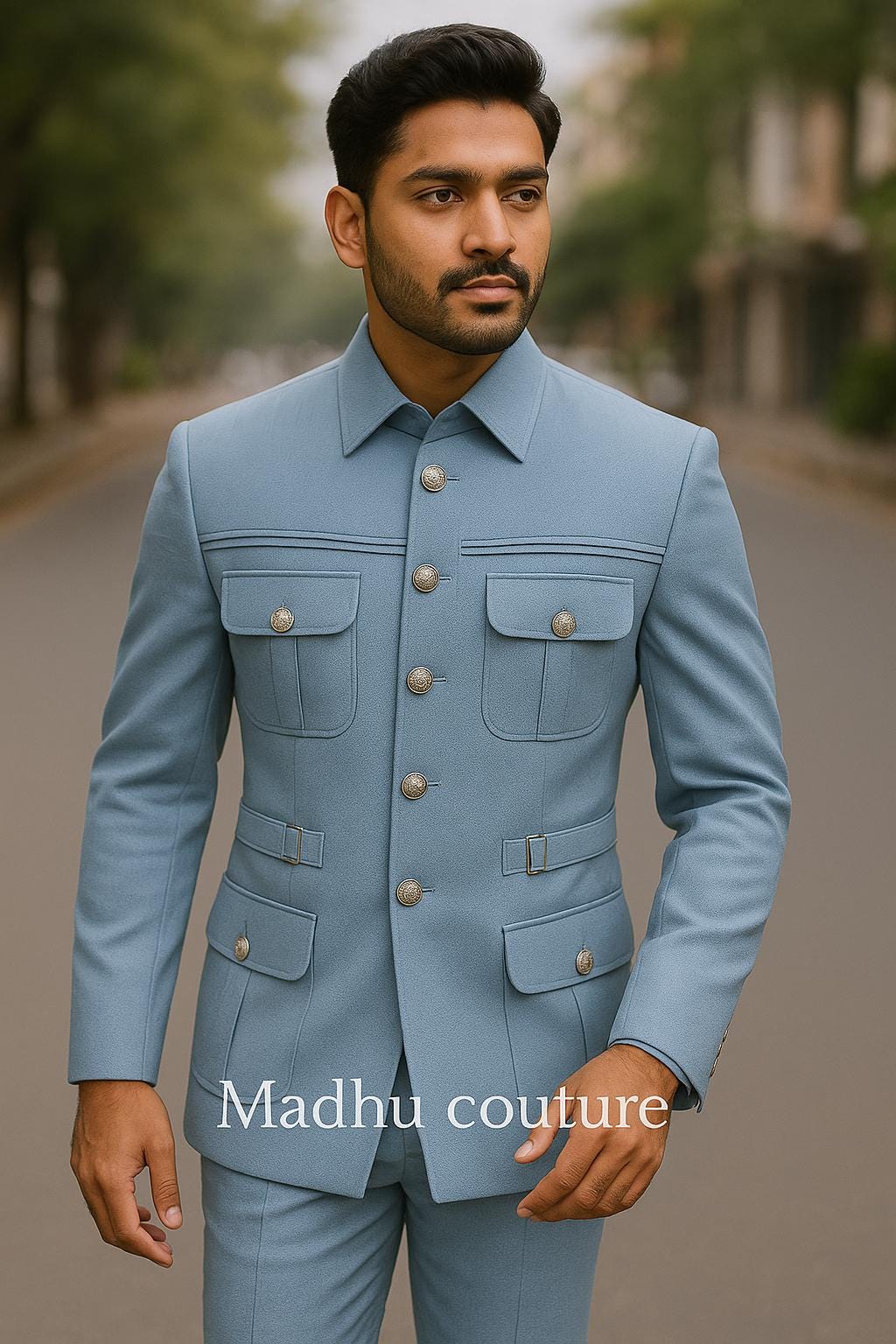 Light Blue Safari Suit for Men African Casual Outdoor Jacket Pant ...
