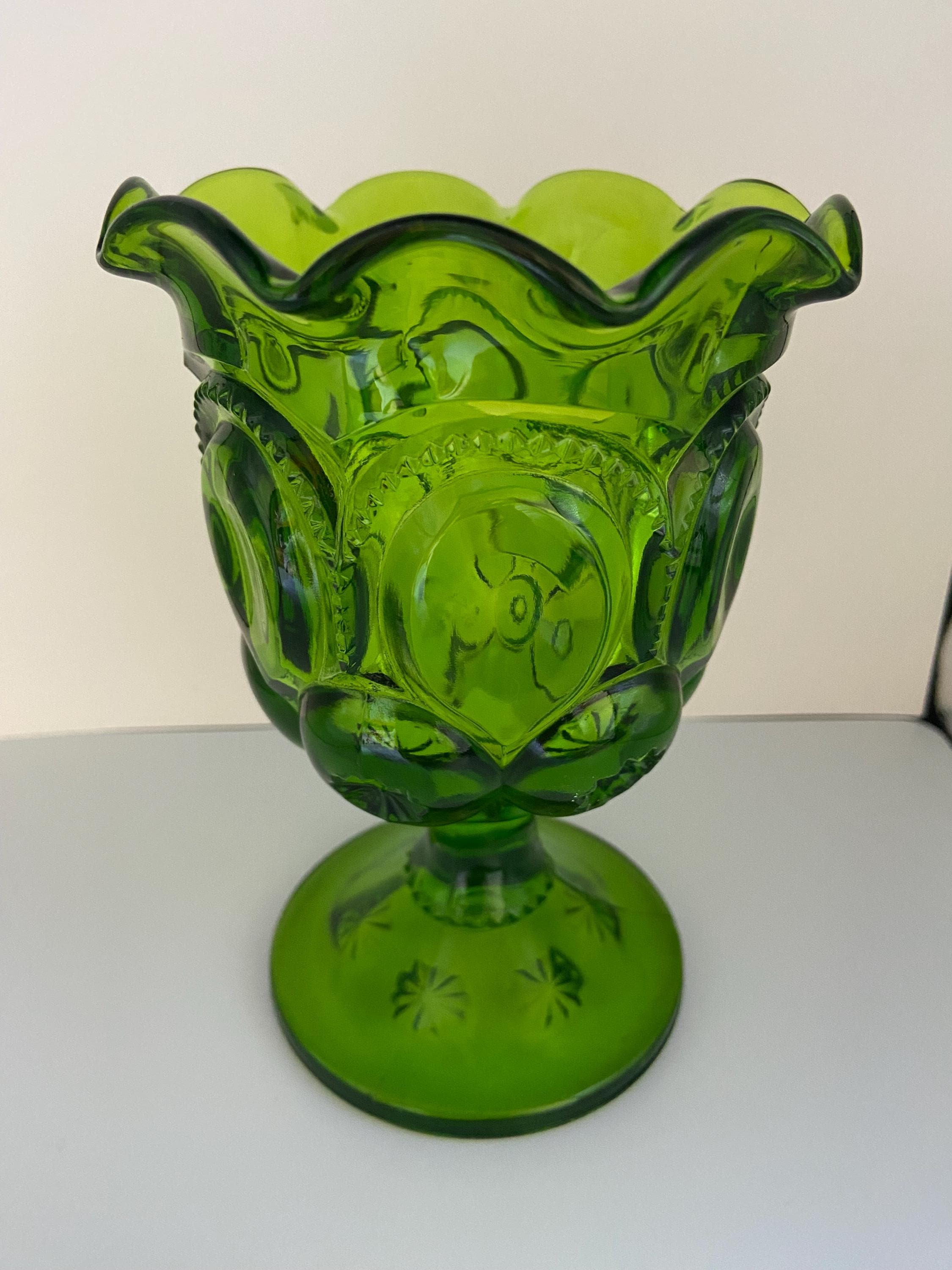 L.E. Smith Vintage Green Heritage Line Moon and Star Footed Compote - Etsy