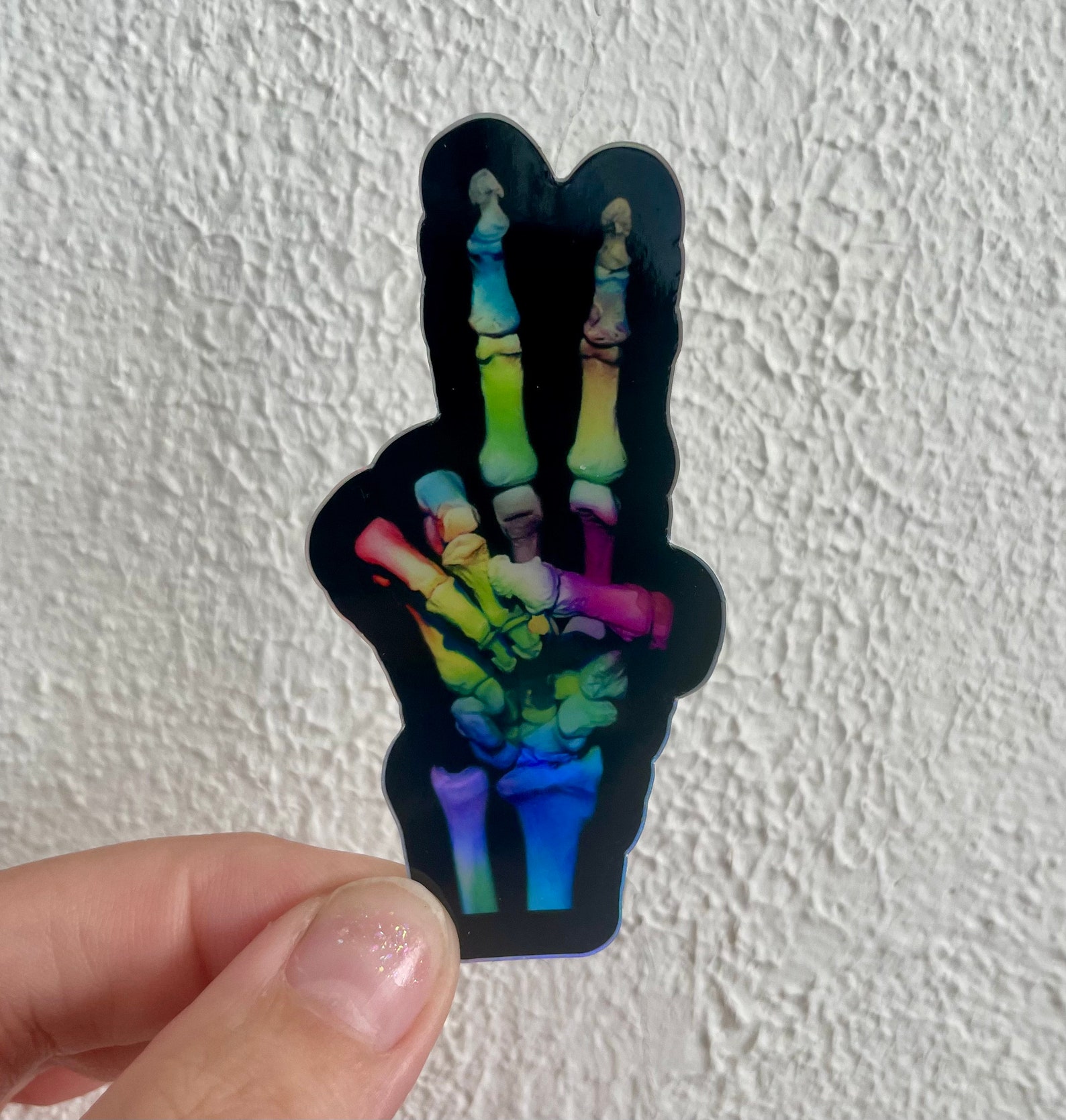Rainbow Skeleton Hand Peace Sign Matte Vinyl OR Holographic Sticker ...