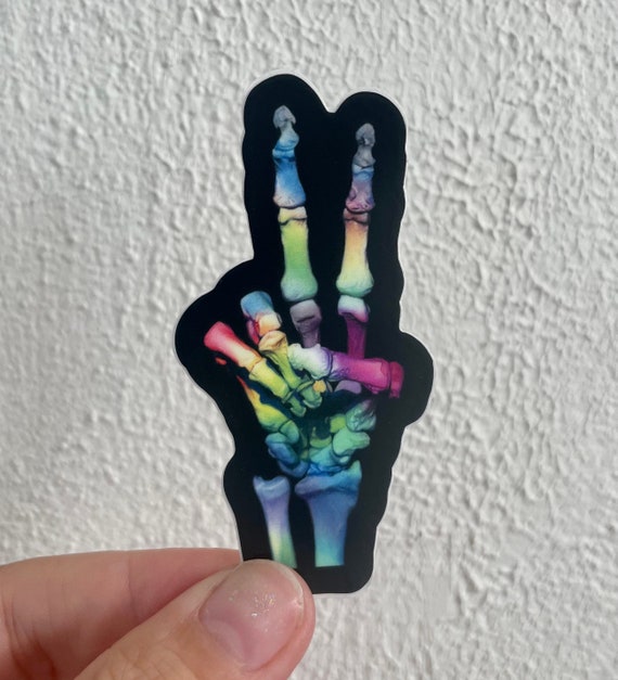 Rainbow Skeleton Hand Peace Sign Matte Vinyl OR Holographic - Etsy