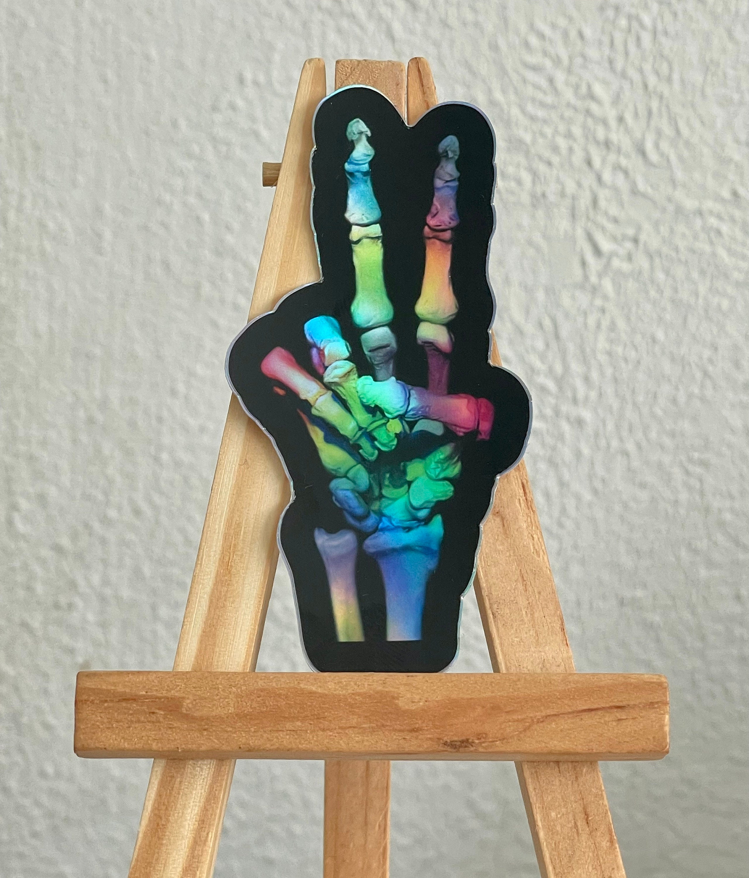 Rainbow Skeleton Hand Peace Sign Matte Vinyl OR Holographic Sticker ...