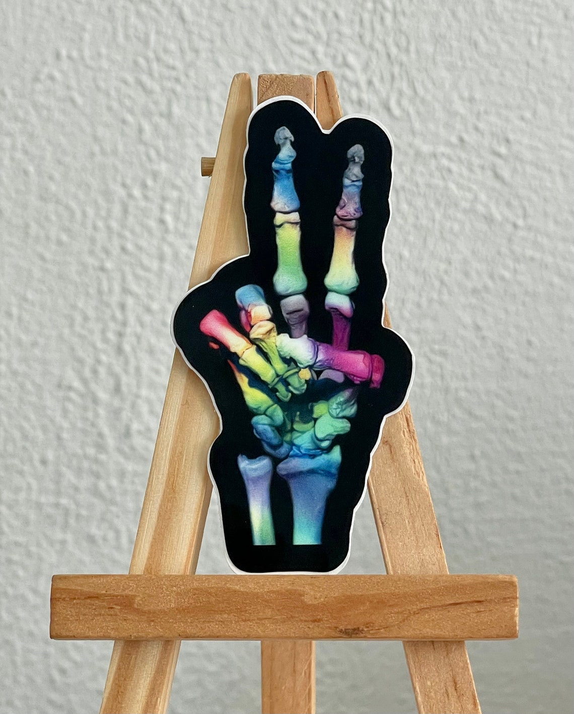 Rainbow Skeleton Hand Peace Sign Matte Vinyl OR Holographic Sticker ...